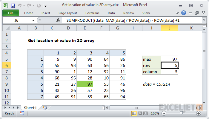 Get Location Of Value In 2D Array Excel Formula Exceljet
